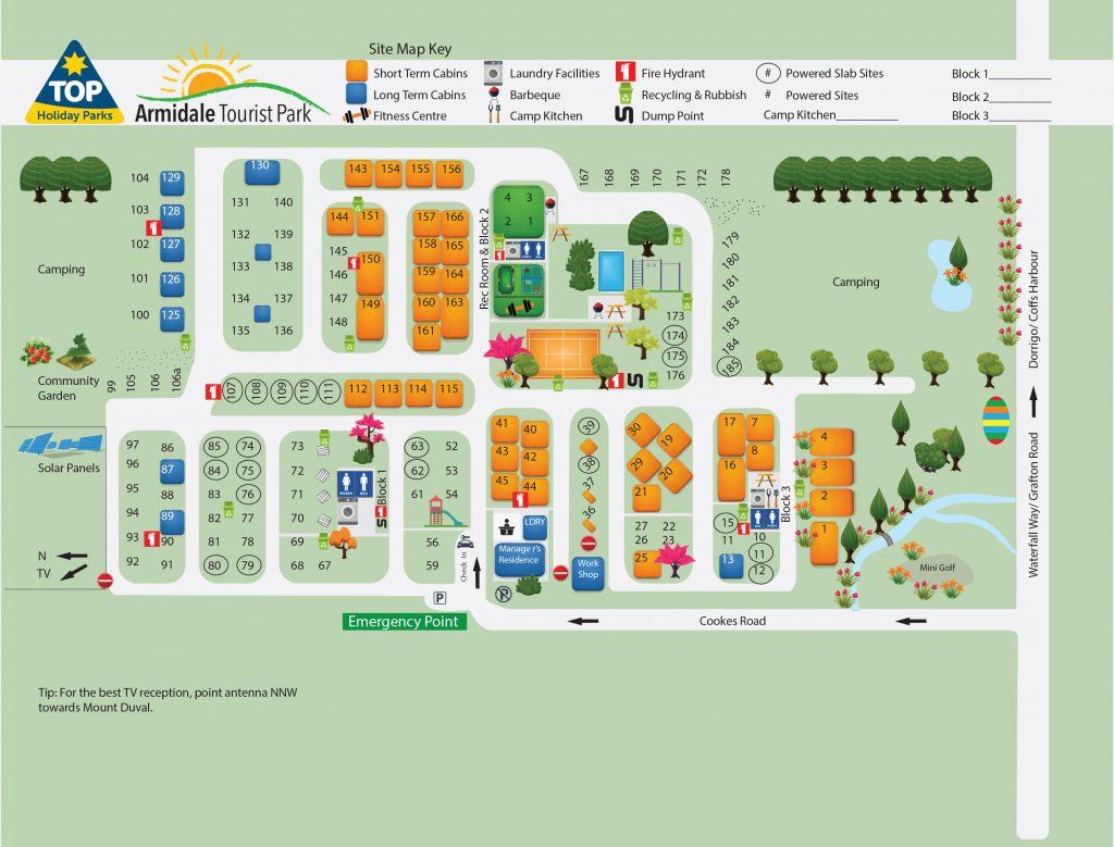 Armidale Tourist Park Park Map; - Armidale Tourist Park